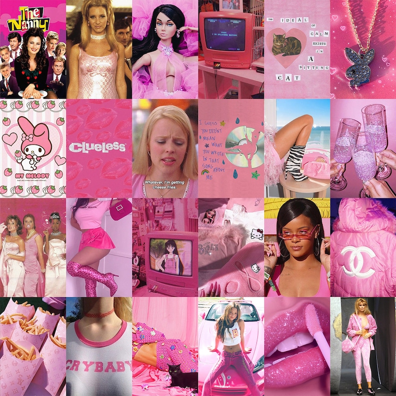 100 PCS Boujee Babie Pink 90s 2000s Wall Collage Kit | Vintage Y2K ...