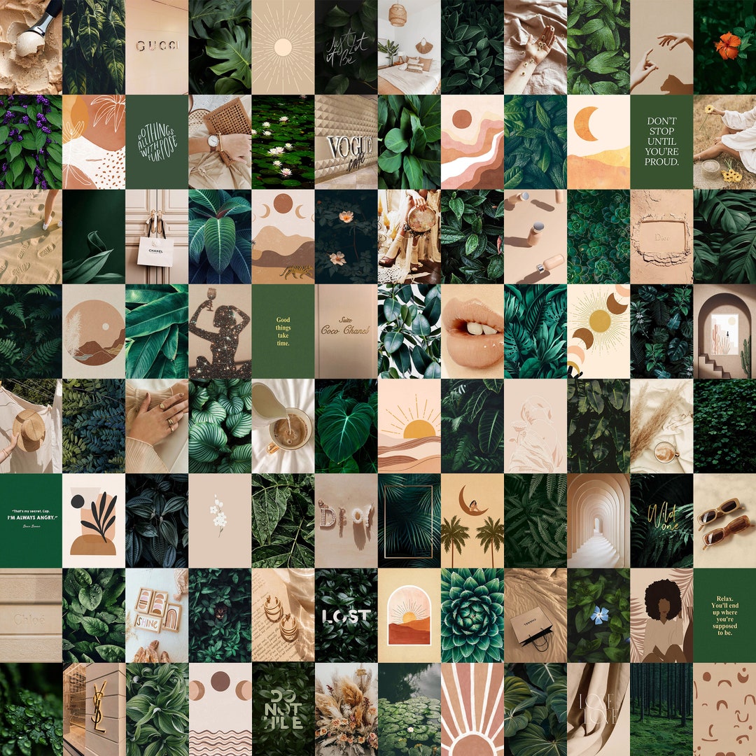 126 PCS Boujee Boho Wall Collage Kit Green & Beige Aesthetic Photo ...