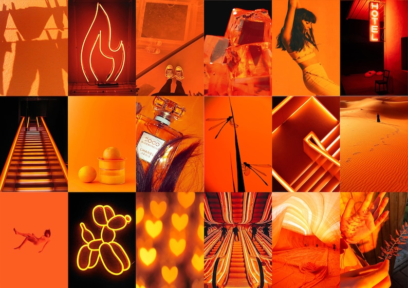 Orange Wall Collage Kit | Orange Wall Collage | Orange Aesthetic ...