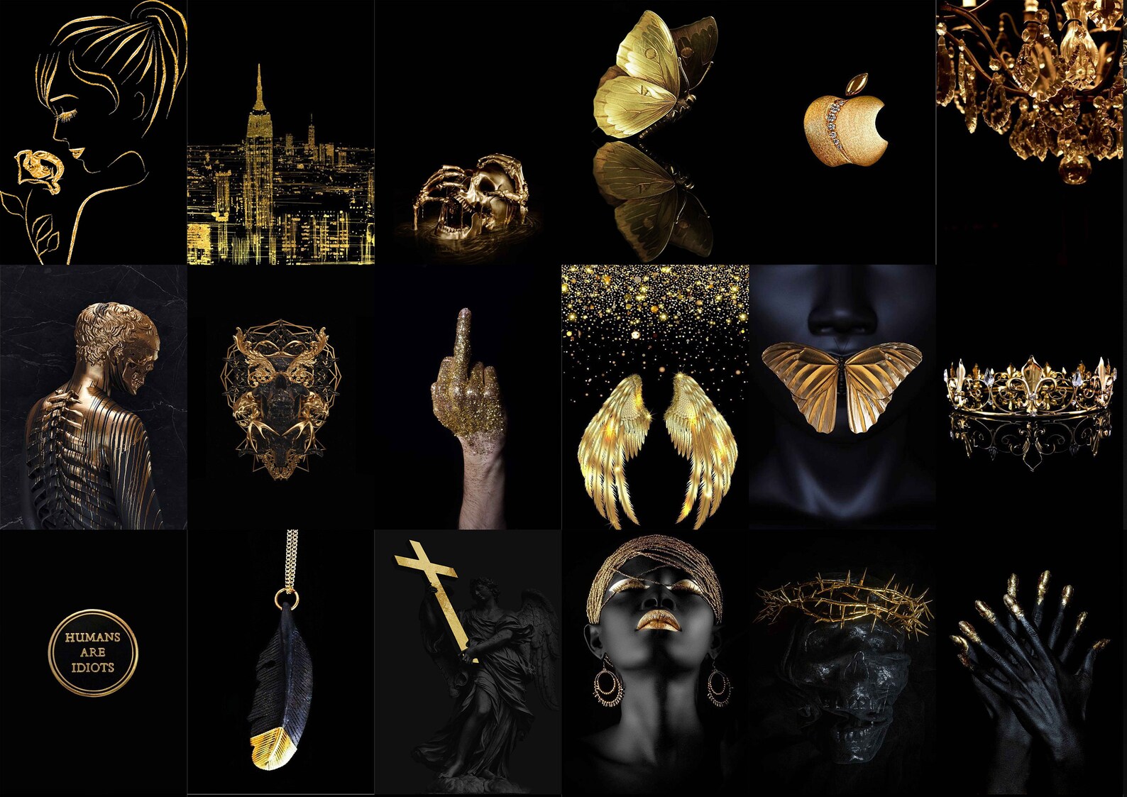 Dark Gold Wall Collage Kit | Black Gold Aesthetic Photo Collage ...