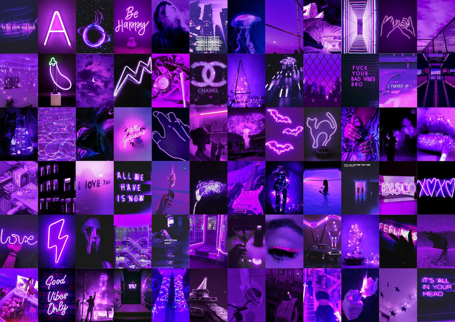 Purple Neon Aesthetic Photo Collage | Euphoria Purple Wall Collage Kit ...
