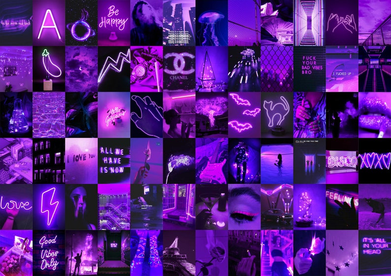 Purple Neon Aesthetic Photo Collage | Euphoria Purple Wall Collage Kit ...