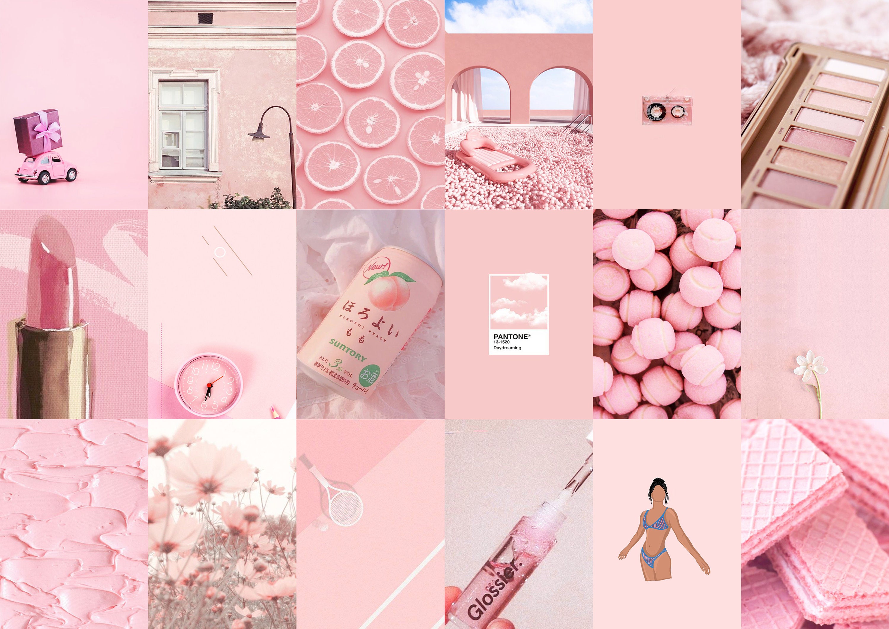Blush Pink Aesthetic Collage Kit | 130 Piece Room Decor (digital ...