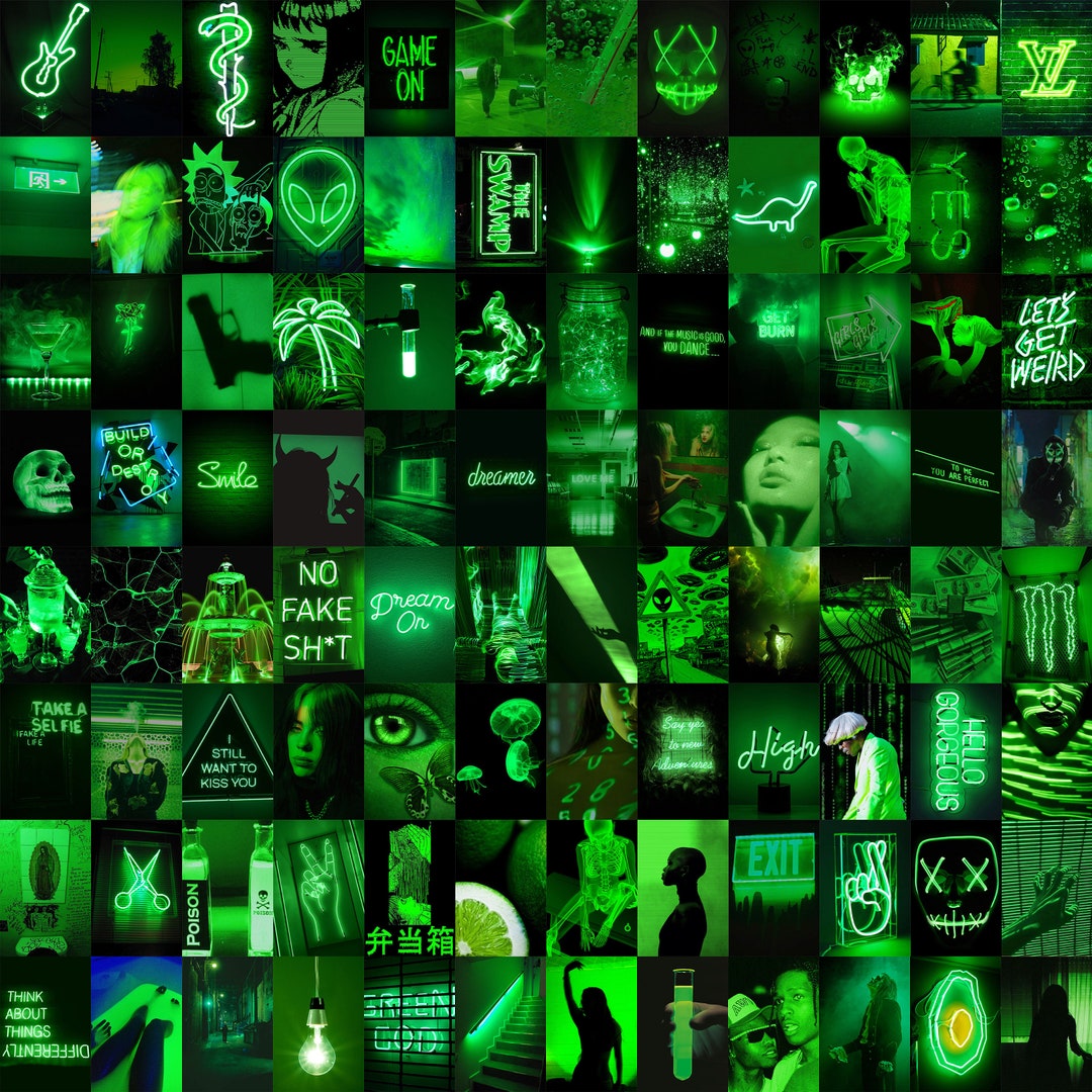Euphoria Green Neon Photo Collage Kit | Aesthetic Room Decor (digital ...