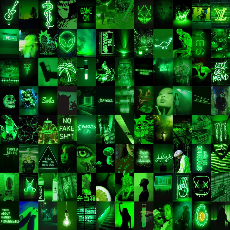 Euphoria Green Neon Photo Collage Kit | Aesthetic Room Decor (digital ...
