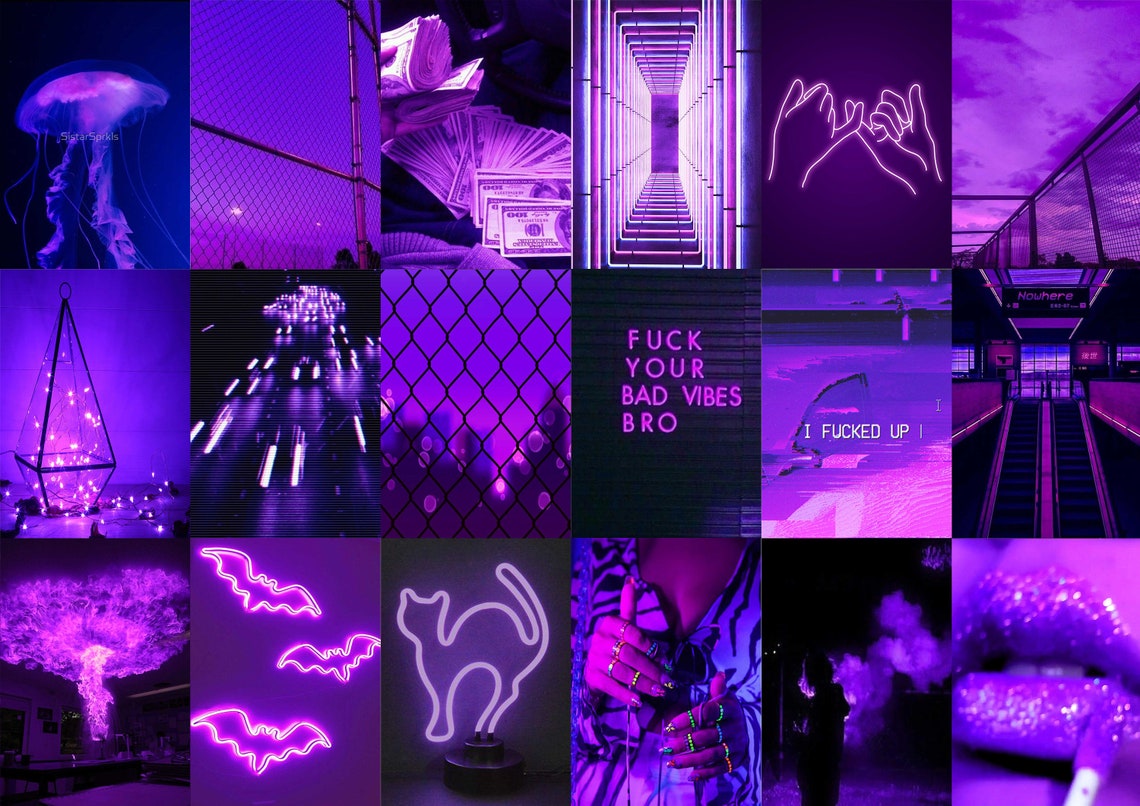 A5 Purple Neon Aesthetic Photo Collage Euphoria Purple Etsy