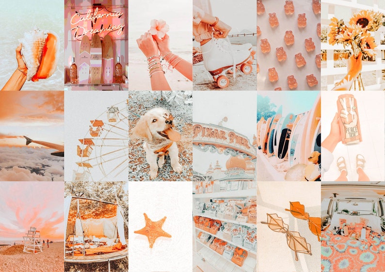 Peach Aesthetic Wall Collage Kit | Soft Orange Decor (digital Download ...