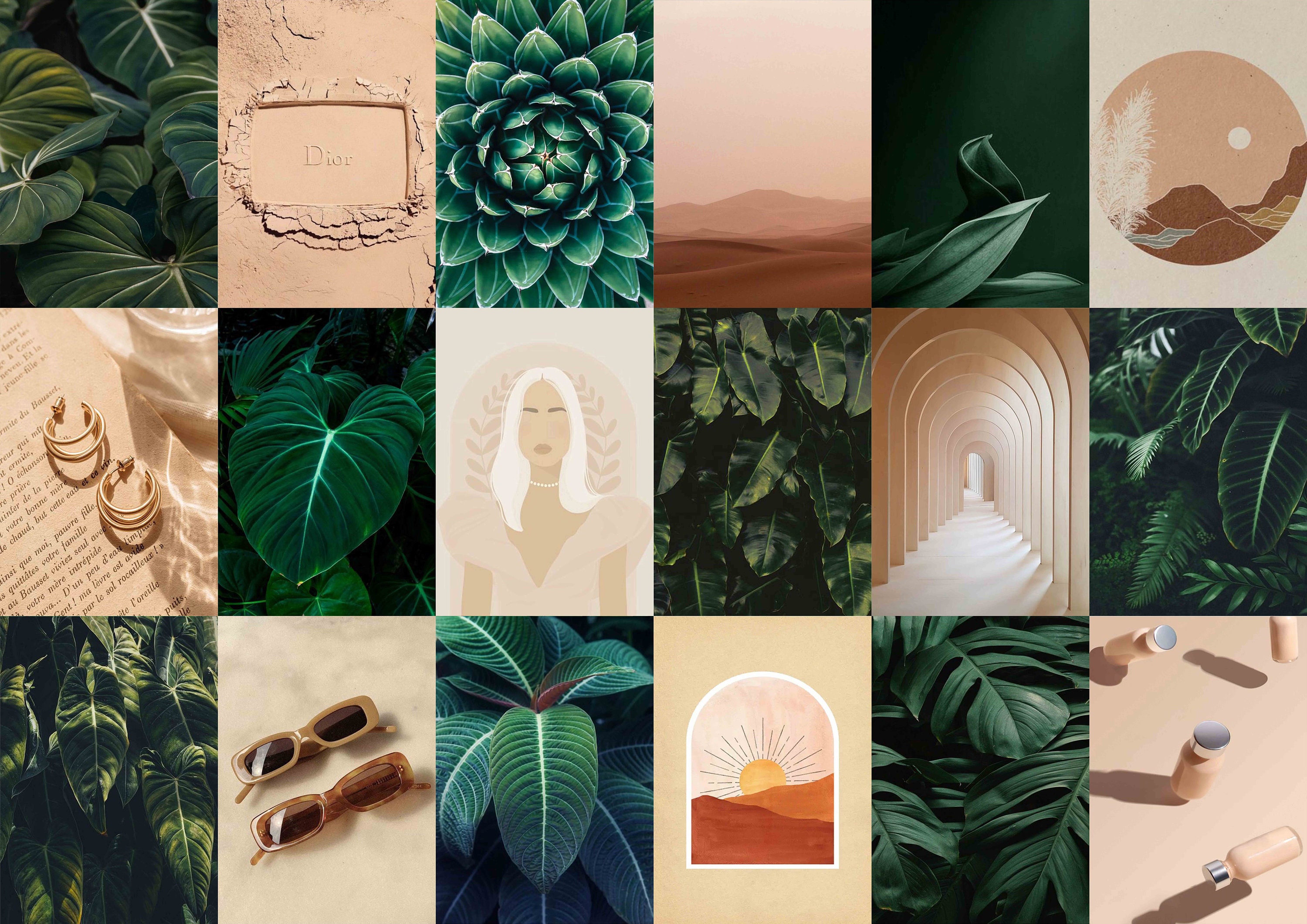 Boujee Boho Wall Collage Kit Aesthetic Botanical Green Photo Collage ...
