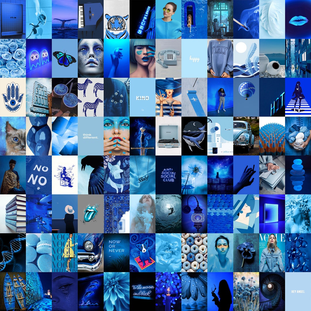 160 PCS Blue Wall Collage Kit | Good Vibes Blue Aesthetic Photo Collage ...