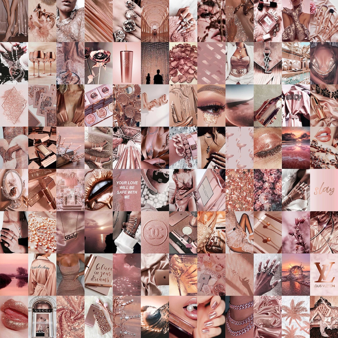 100 PCS Rose Gold Wall Collage Kit Boujee Rose Gold Aesthetic Photo ...