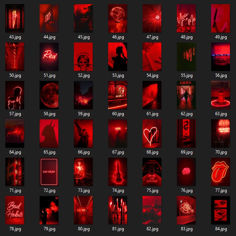 126 PCS Neon Red Wall Collage Kit | Boujee Red Neon Aesthetic Photo ...