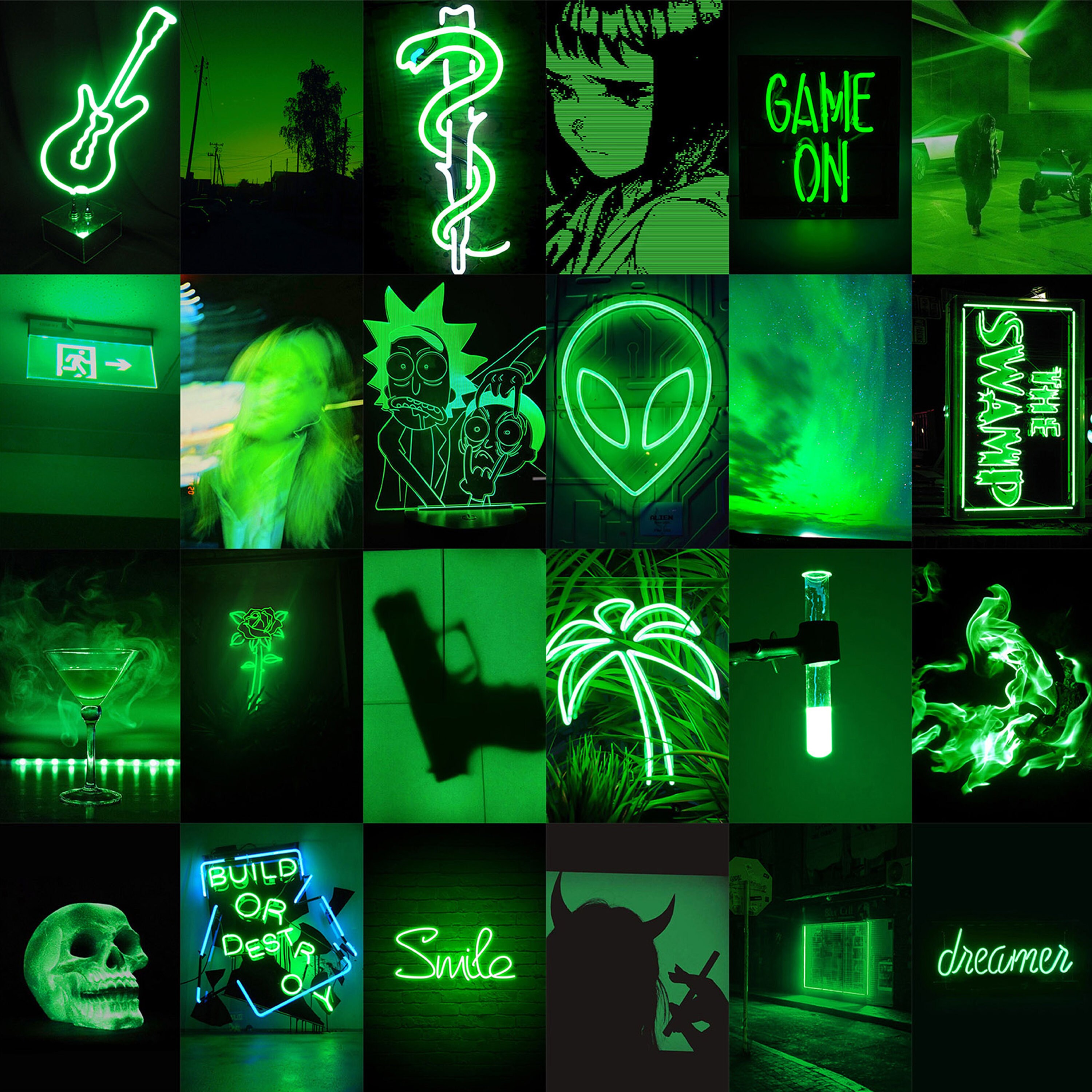 Euphoria Green Neon Photo Collage Kit | Aesthetic Room Decor (digital ...