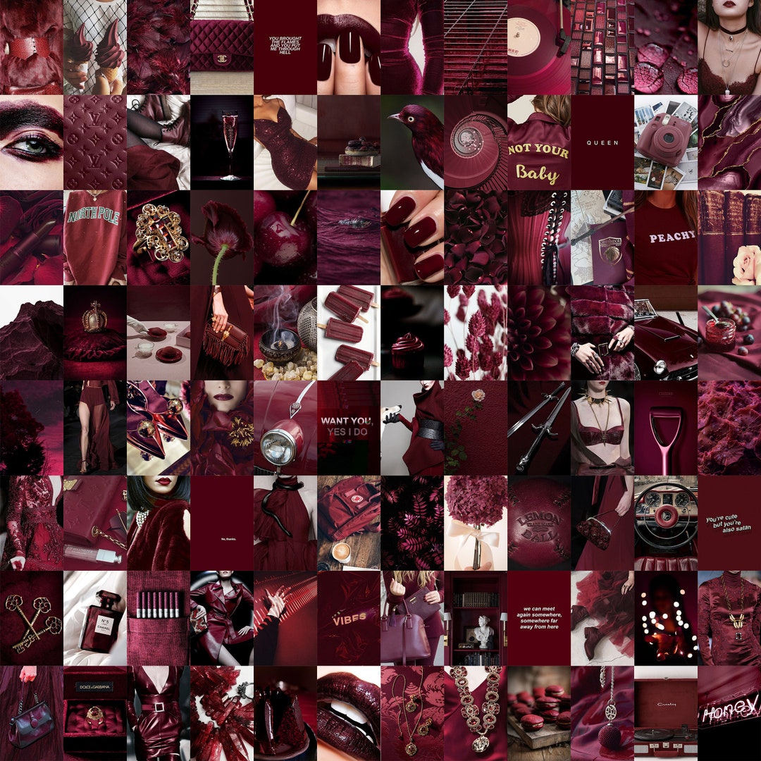 105 PCS Burgundy Red Wall Collage Kit Dark Red Aesthetic Photo Collage ...