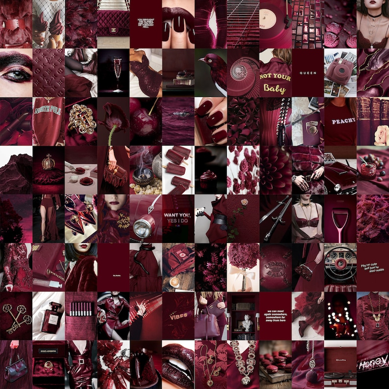 105 PCS Burgundy Red Wall Collage Kit Dark Red Aesthetic Photo Collage ...