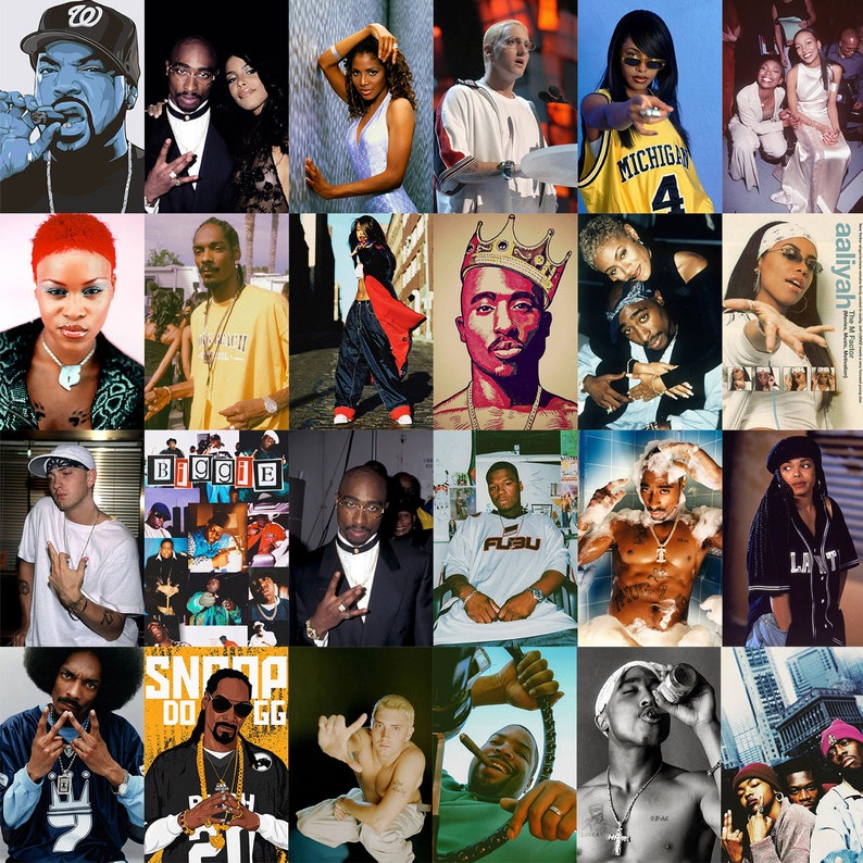 90s Rap & Hip Hop Poster Collage Kit | Retro Music Room Decor (digital ...