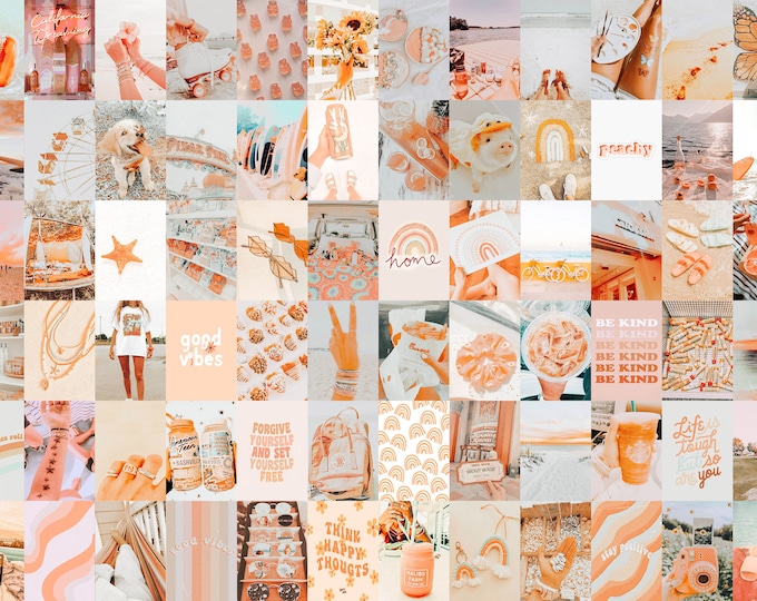 Peach Wall Collage Kit, Blue Collage Kit, Peach & Blue Aesthetic ...