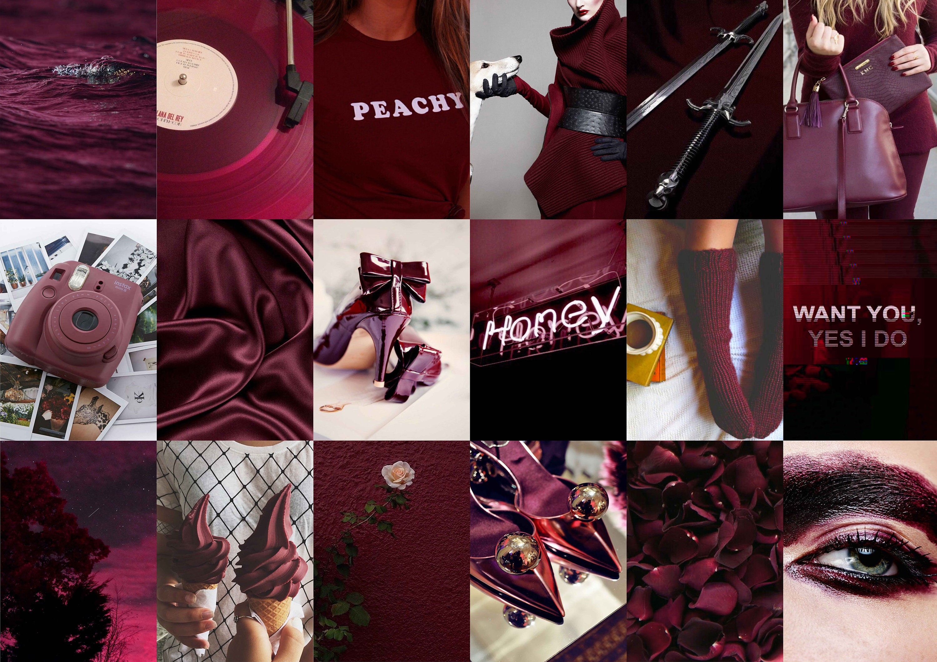 Boujee Burgundy Aesthetic Wall Collage Kit Burgundy Photo Collage Kit