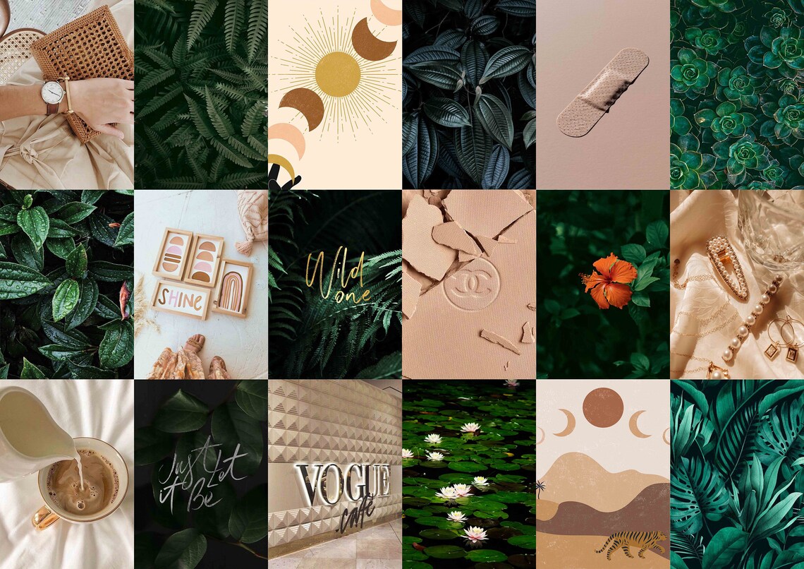 Boujee Boho Wall Collage Kit Aesthetic Botanical Green Photo Collage ...