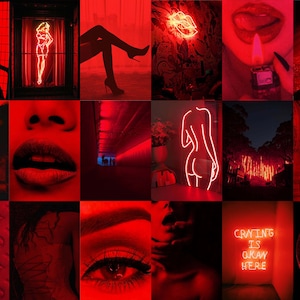 Red Aesthetic Collage Wall Kit | Neon Red Collages Printable Wall Decor ...