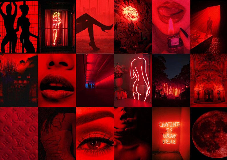 Red Aesthetic Collage Kit | Neon Room Decor (digital Download) - Etsy