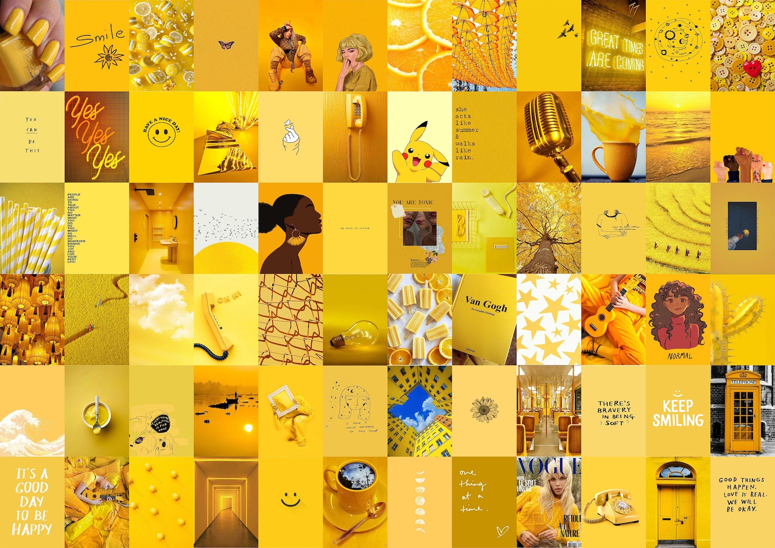 Pastel Yellow Wall Collage Kit | Yellow Aesthetic Photo Collage ...