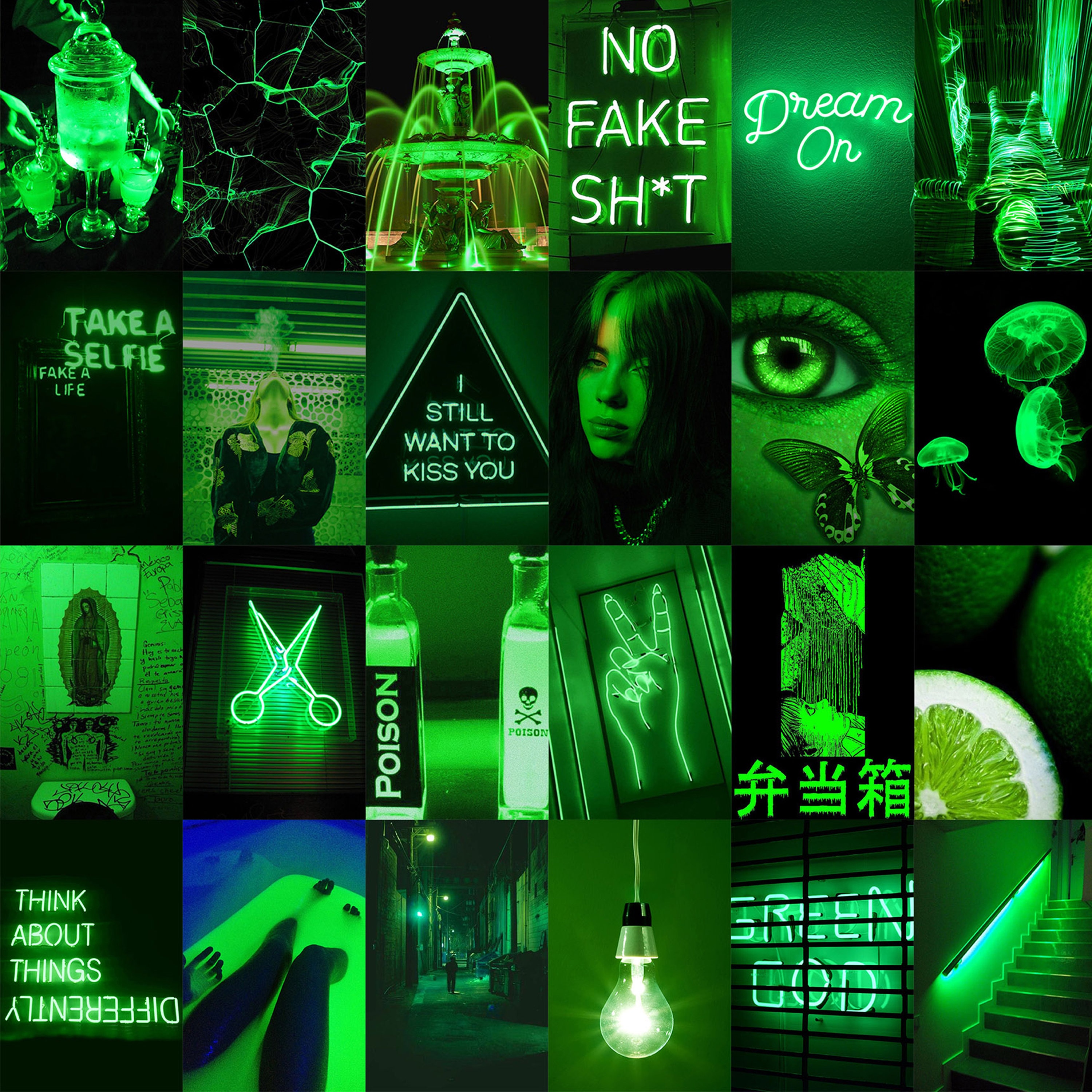 105 PCS Euphoria Green Wall Collage Kit Green Neon Aesthetic Photo ...