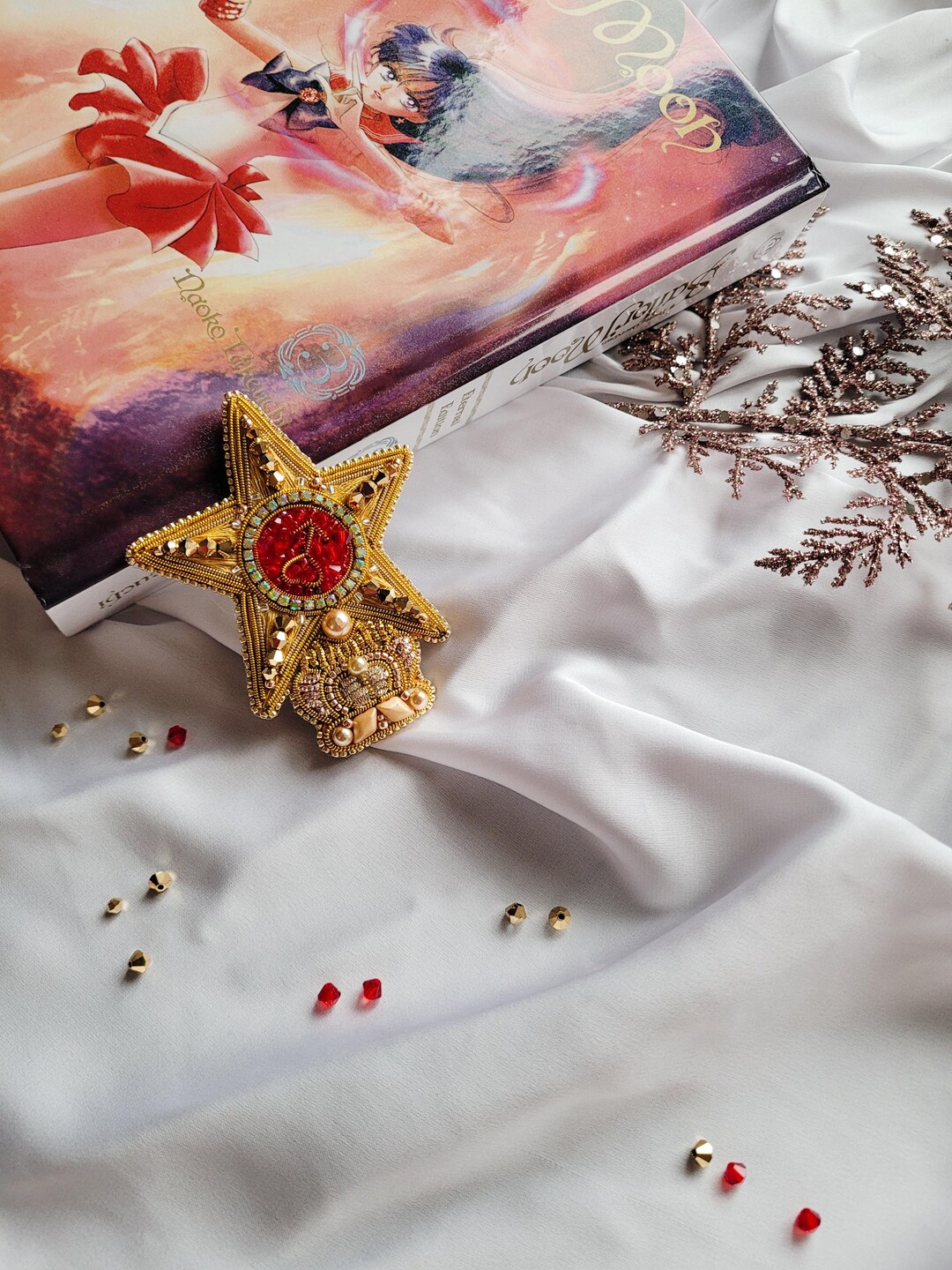 Handmade Beaded Sailor Mars Star Power Stick Brooch - Etsy