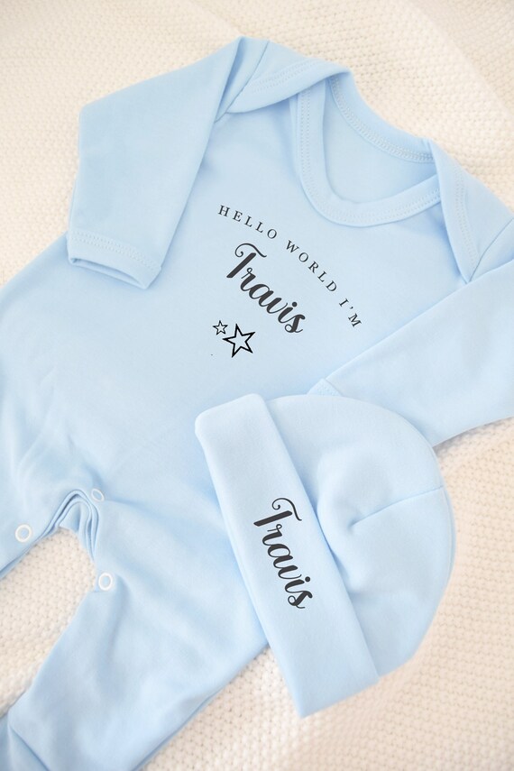 Personalised Hello World Baby Grow and Hat Set Newborn Baby | Etsy