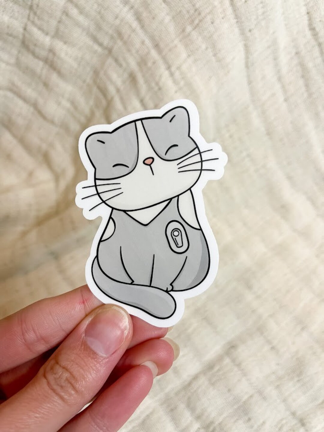 T1D Dexcom Grey & White Cat Sticker , Diabetes, Type 1, T1D, Type One ...