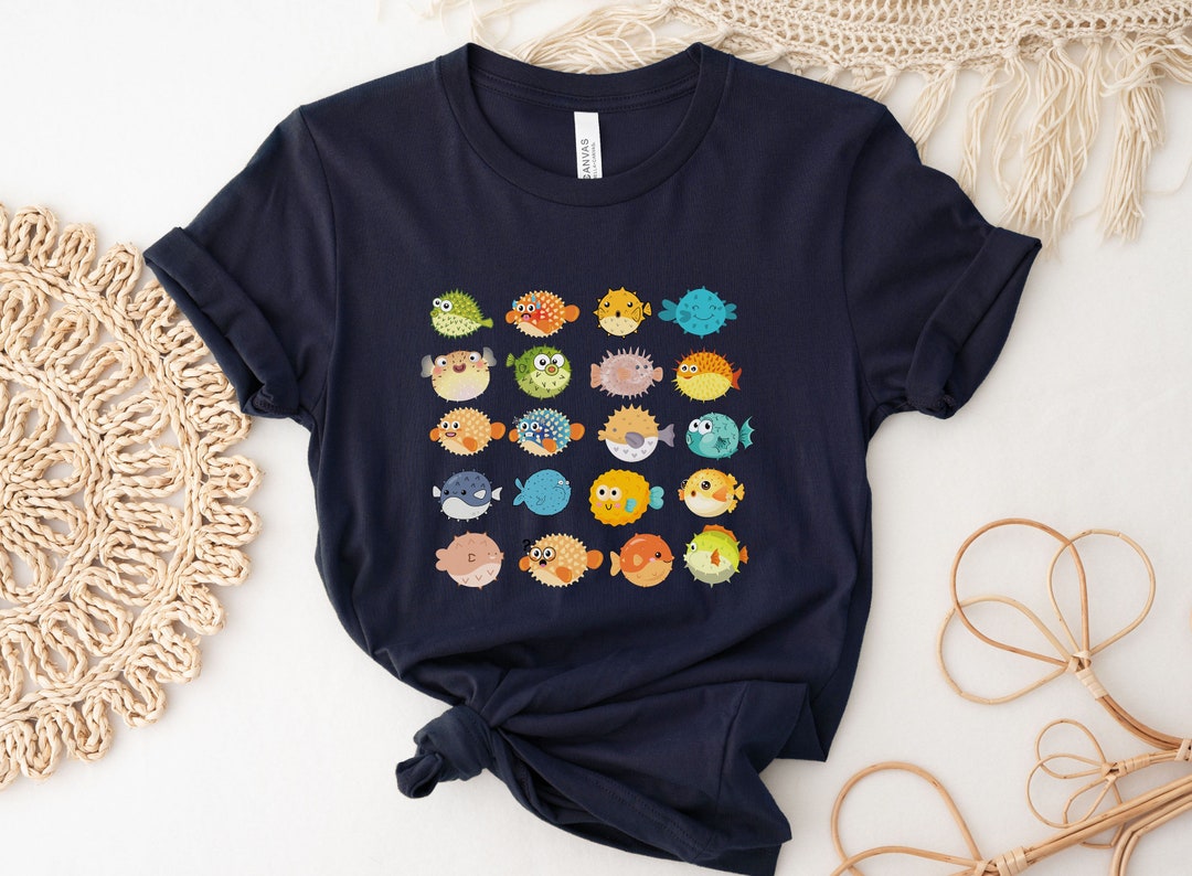Puffer Fish Crewneck Shirt, Under the Sea Animal Tee, Hedgehog Fish ...