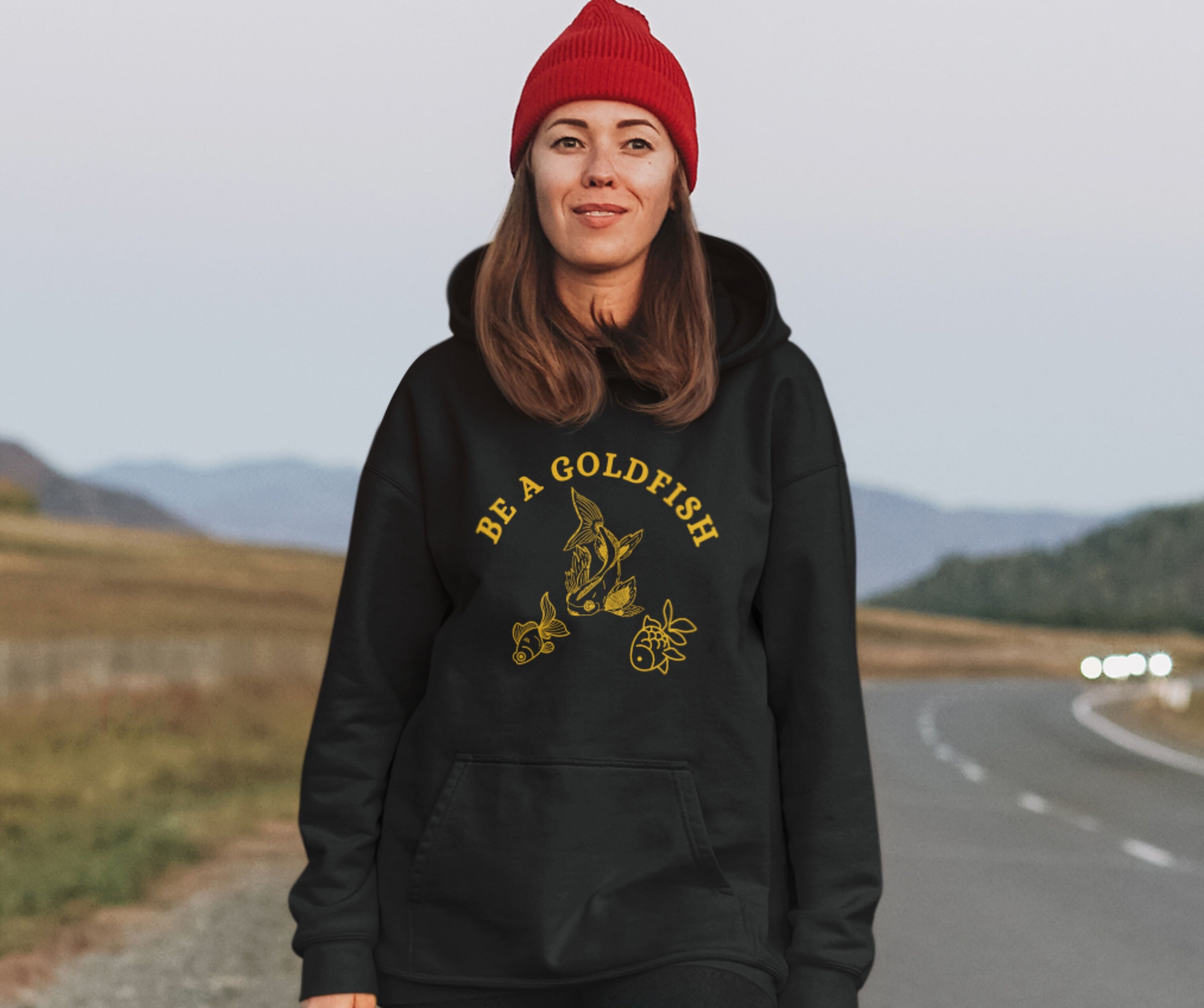 Be A Goldfish Hoodie, Goldfish Trendy Hoodie, Goldfish Pullover, Black ...