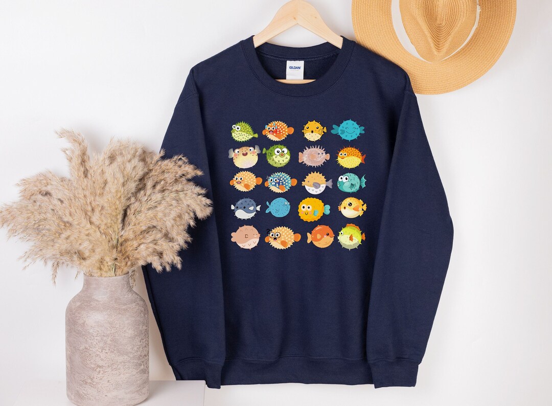 Cute Puffer Fish Sweatshirt, Tropical Fish, Puffer Fish Shirt, Blowfish ...
