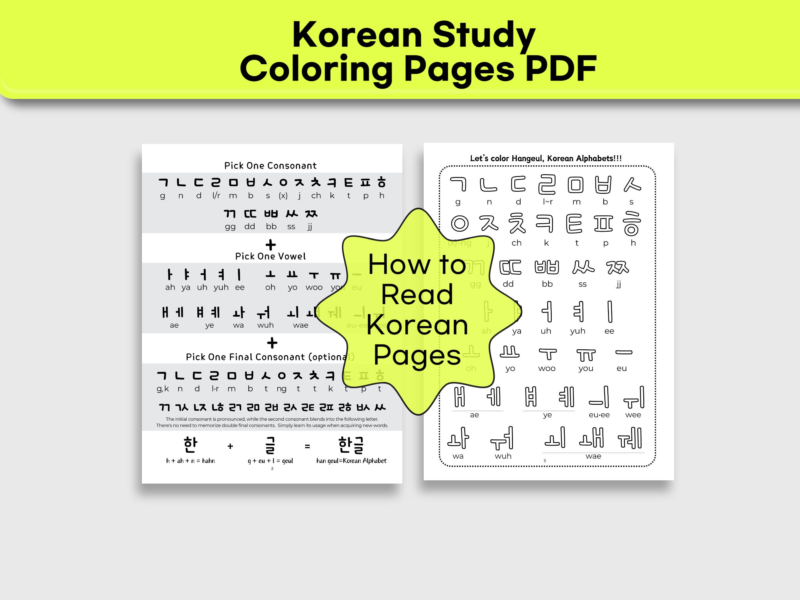 Korean Study Coloring Pages + How to Read Korean - Etsy Australia