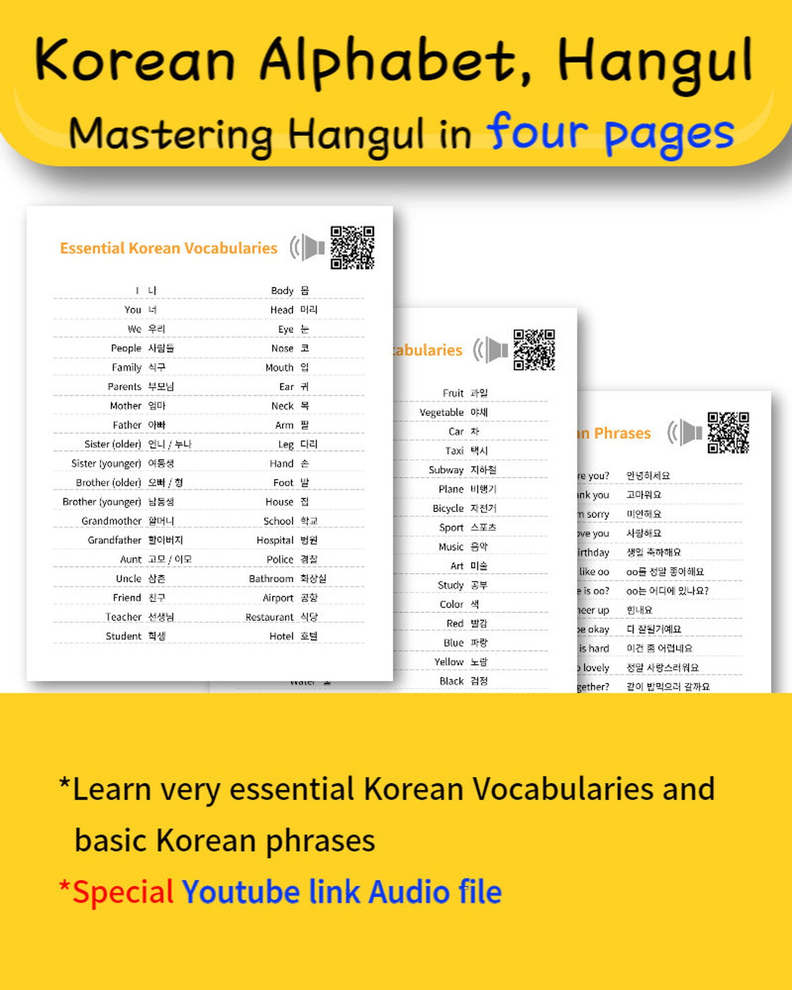 Korean Alphabet / Hangeul / Korean Study / Mastering Hangeul in 5 Pages ...