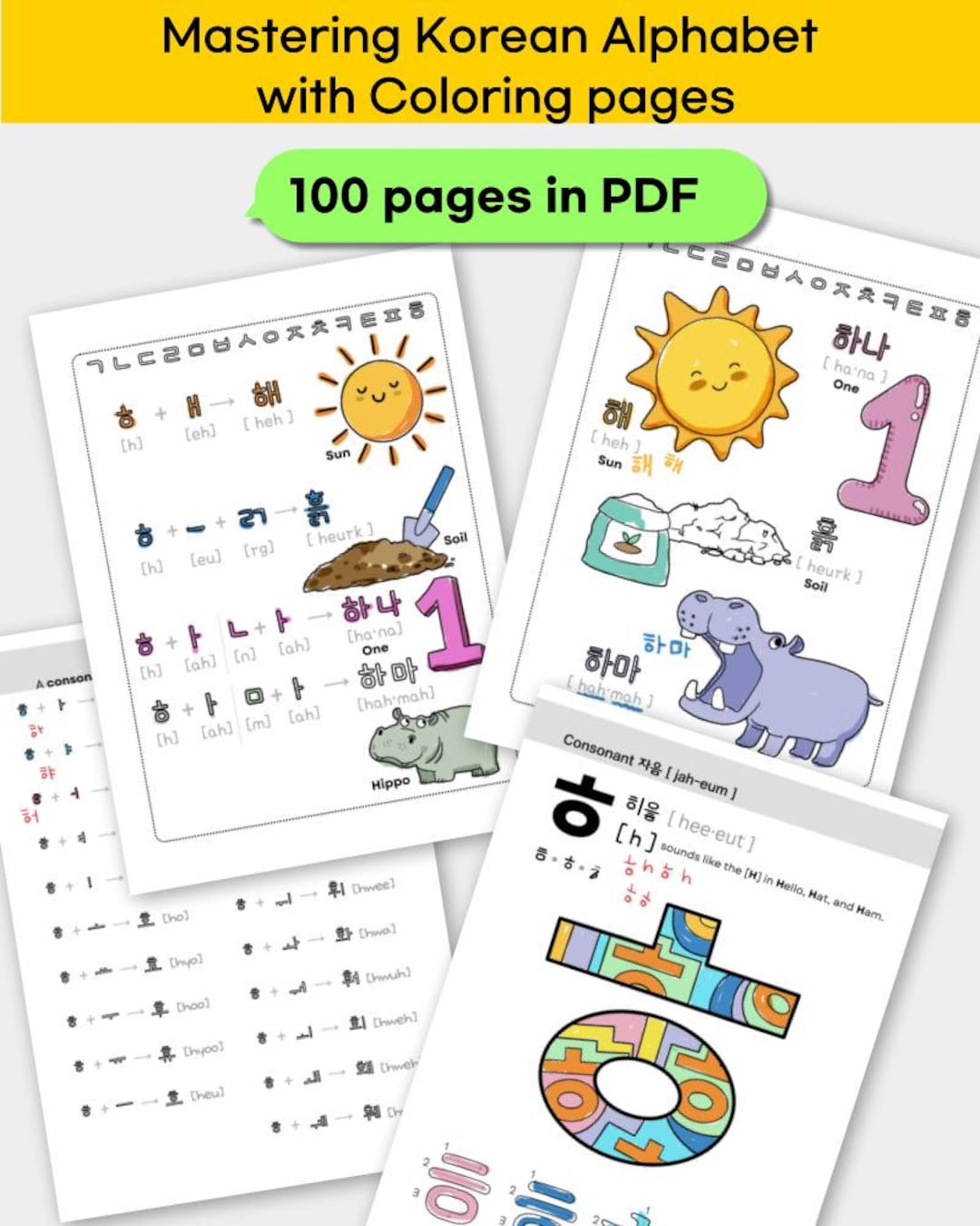 Mastering Korean Alphabet, Hangeul With Coloring Pages + How to Read ...