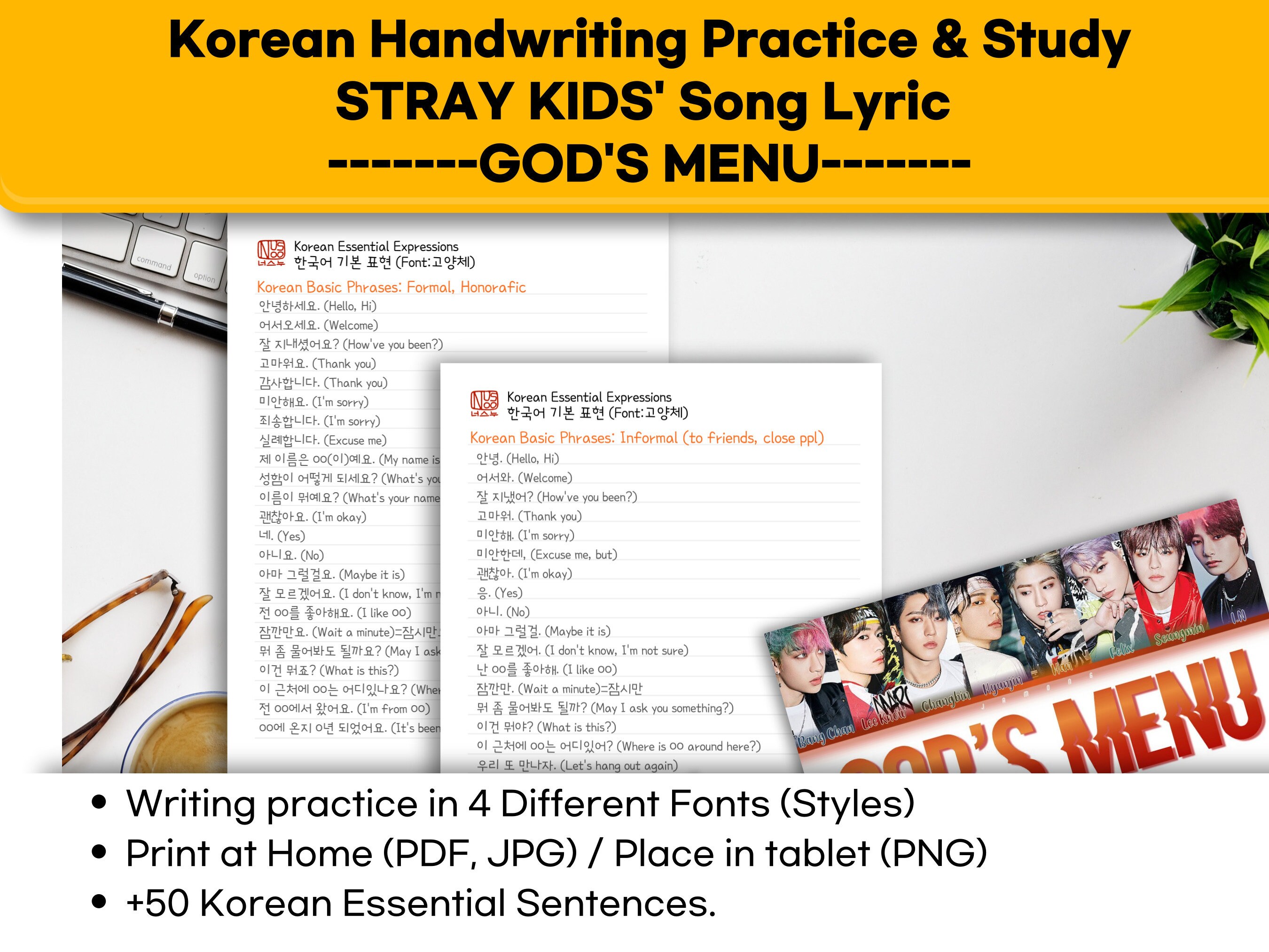 STRAY KIDS "god's Menu" Lyric With 4 Fonts/korean Handwriting Practice ...