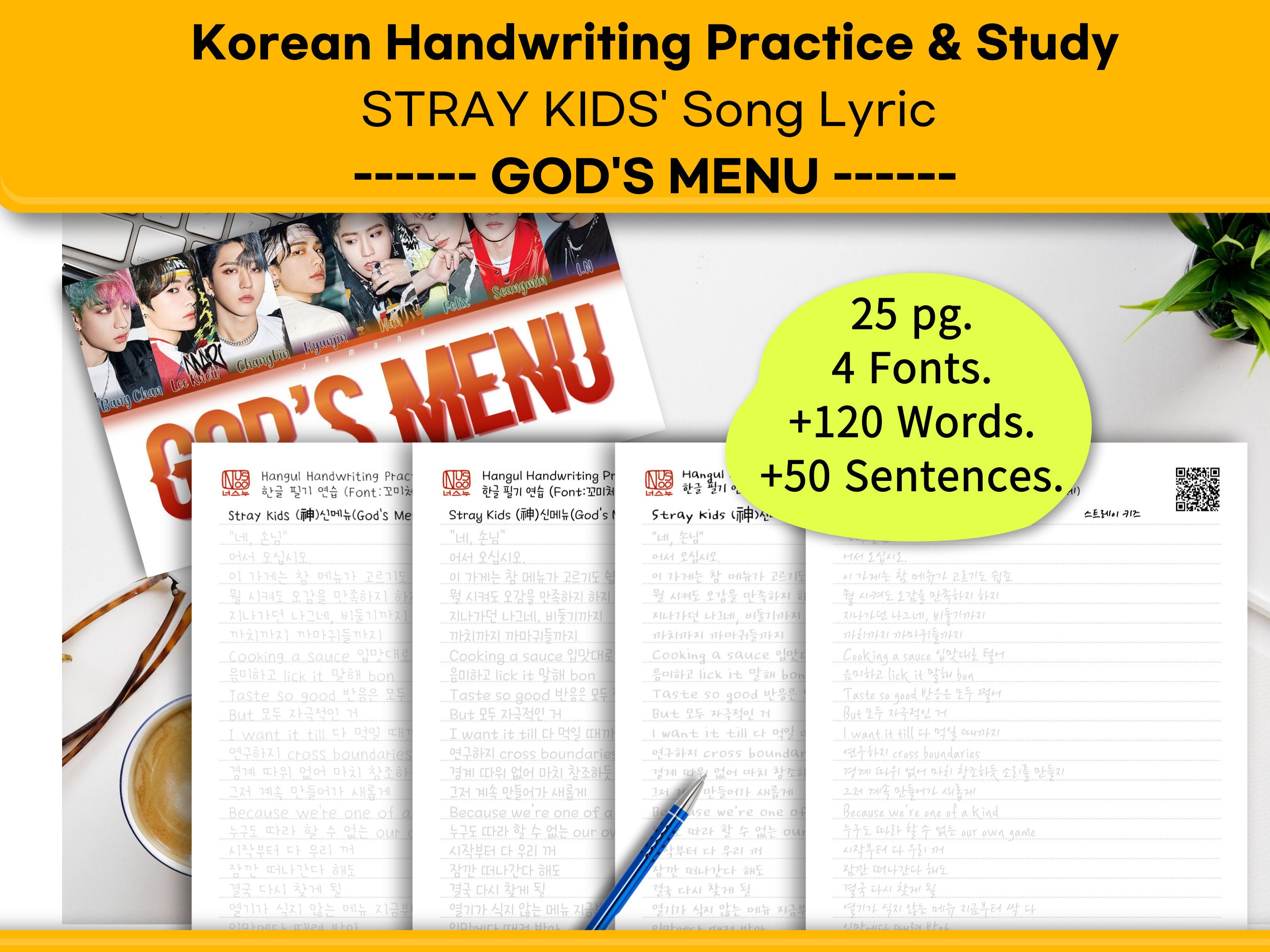 STRAY KIDS "god's Menu" Lyric With 4 Fonts/korean Handwriting Practice ...