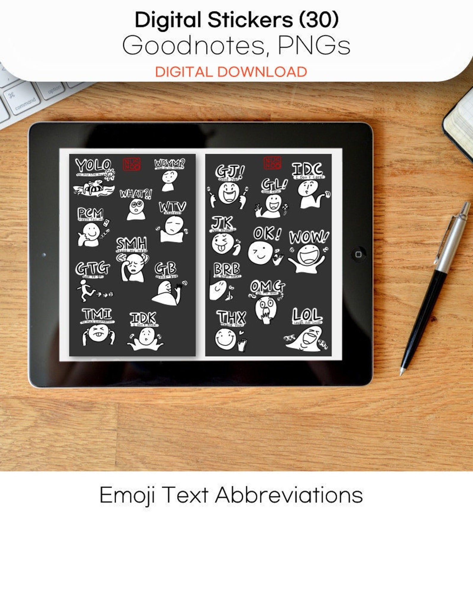 Digital Stickers Of Emoji Text Abbreviations With Humorous Etsy