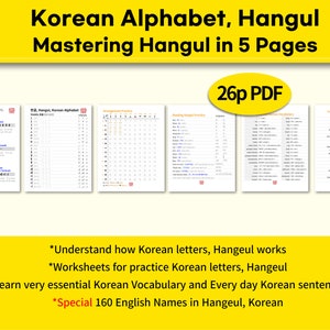 Korean Alphabet / Hangeul / Korean Study / Mastering Hangeul in 5 Pages ...