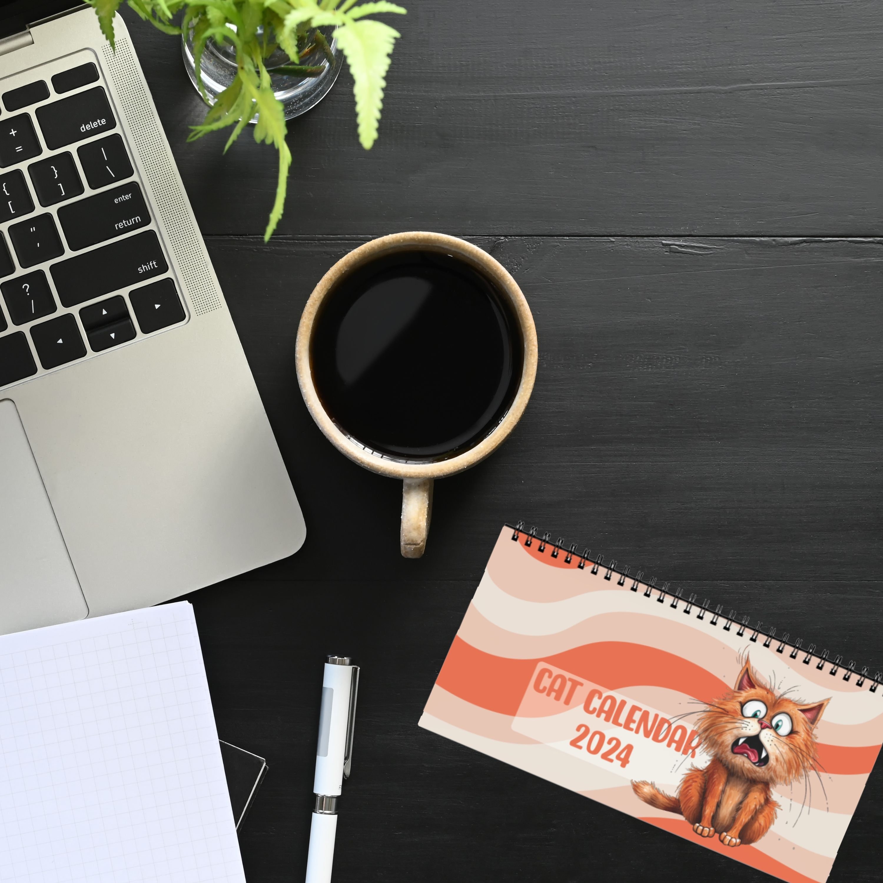 Cute Cat Desk Calendar, Cat Lover Gift, Cat Mom Gift. 2024 Grid ...