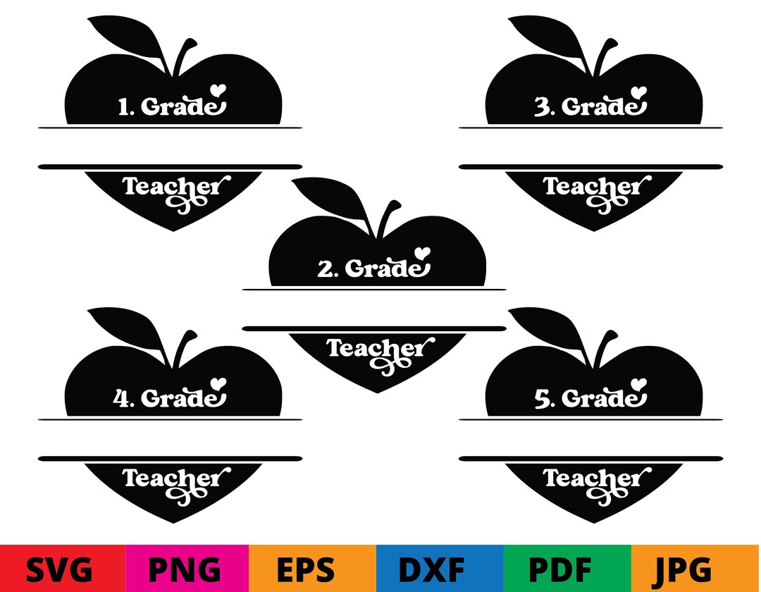 Teacher Monogram Heart Svg, Png Dxf Eps, Back to School Svg,1st Grade ...