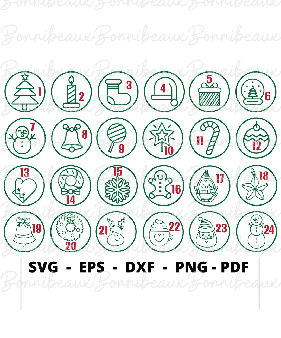 Printable Advent Numbers, SVG, PNG, Dxf, EPS, Instant Download, Digital ...