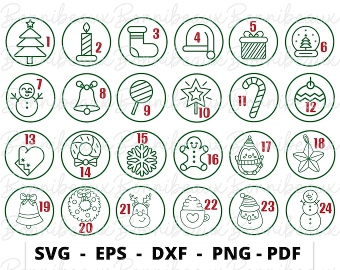 DIY Christmas Advent Calendar Red Printable Numbers 1 25, Digital ...