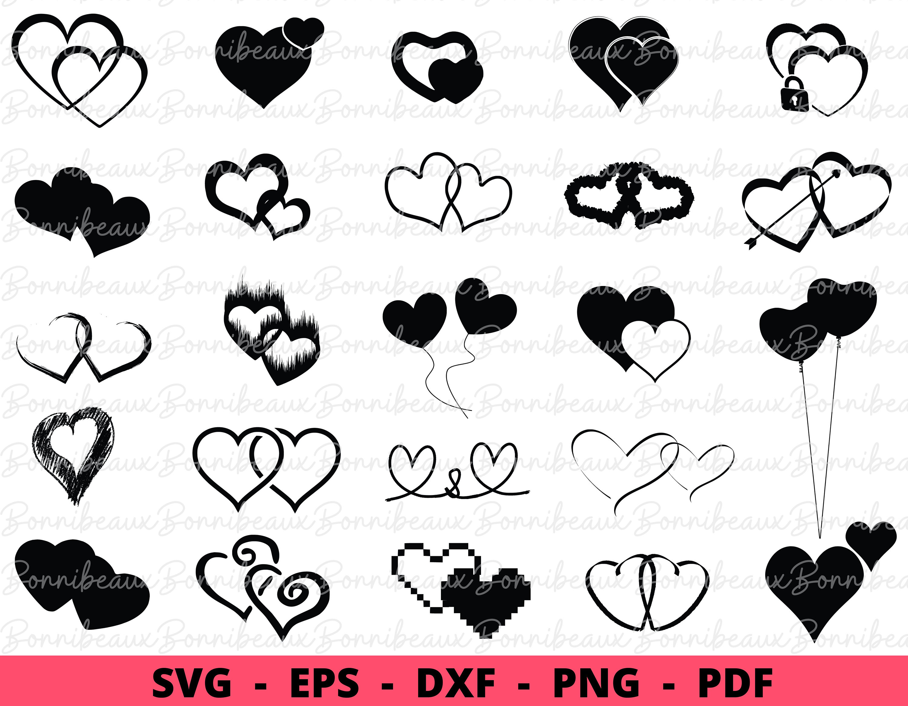Heart Bundle SVG, PNG, Dxf, EPS, Heart Doodle Pdf, Instant Download ...