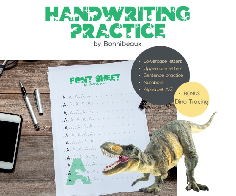 Printable Handwriting Practice, Dinosaur Clipart, Bundle to Improve ...