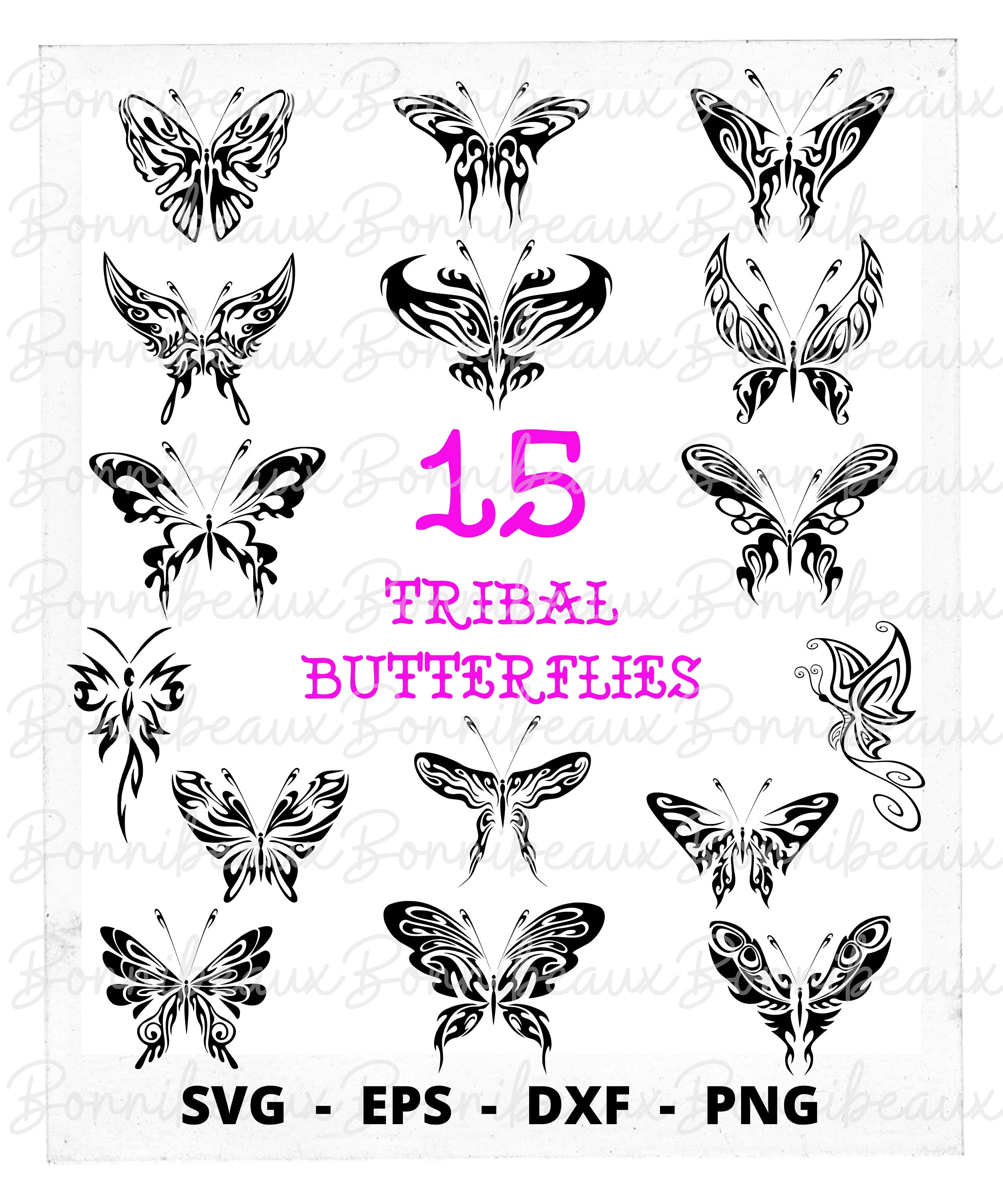 Bundle 15 Tribal Butterflies, SVG, PNG, Dxf, EPS, Instant Download ...