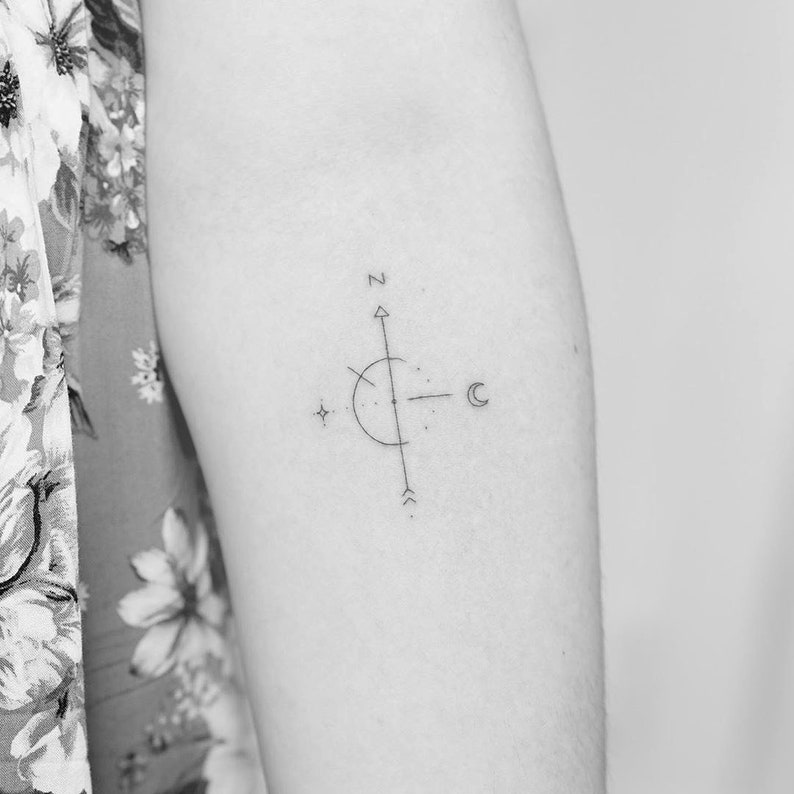 Minimal Compass Natural Temporary Tattoo 2 Week Tattoo Semi Permanent ...