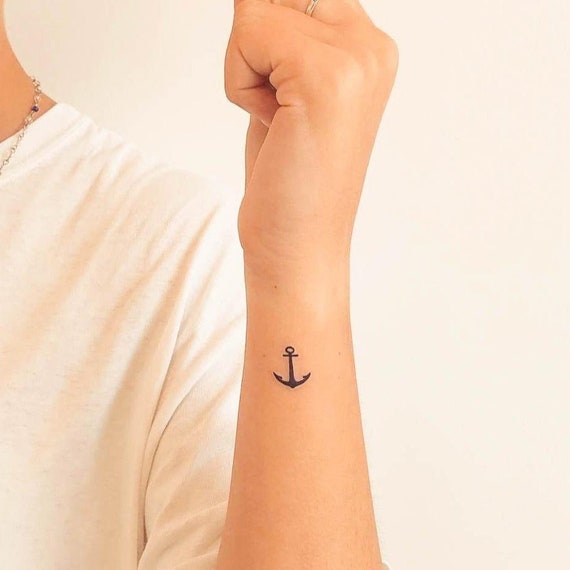 Tiny Anchor Natural Temporary Tattoo 2-week Tattoo Semi - Etsy
