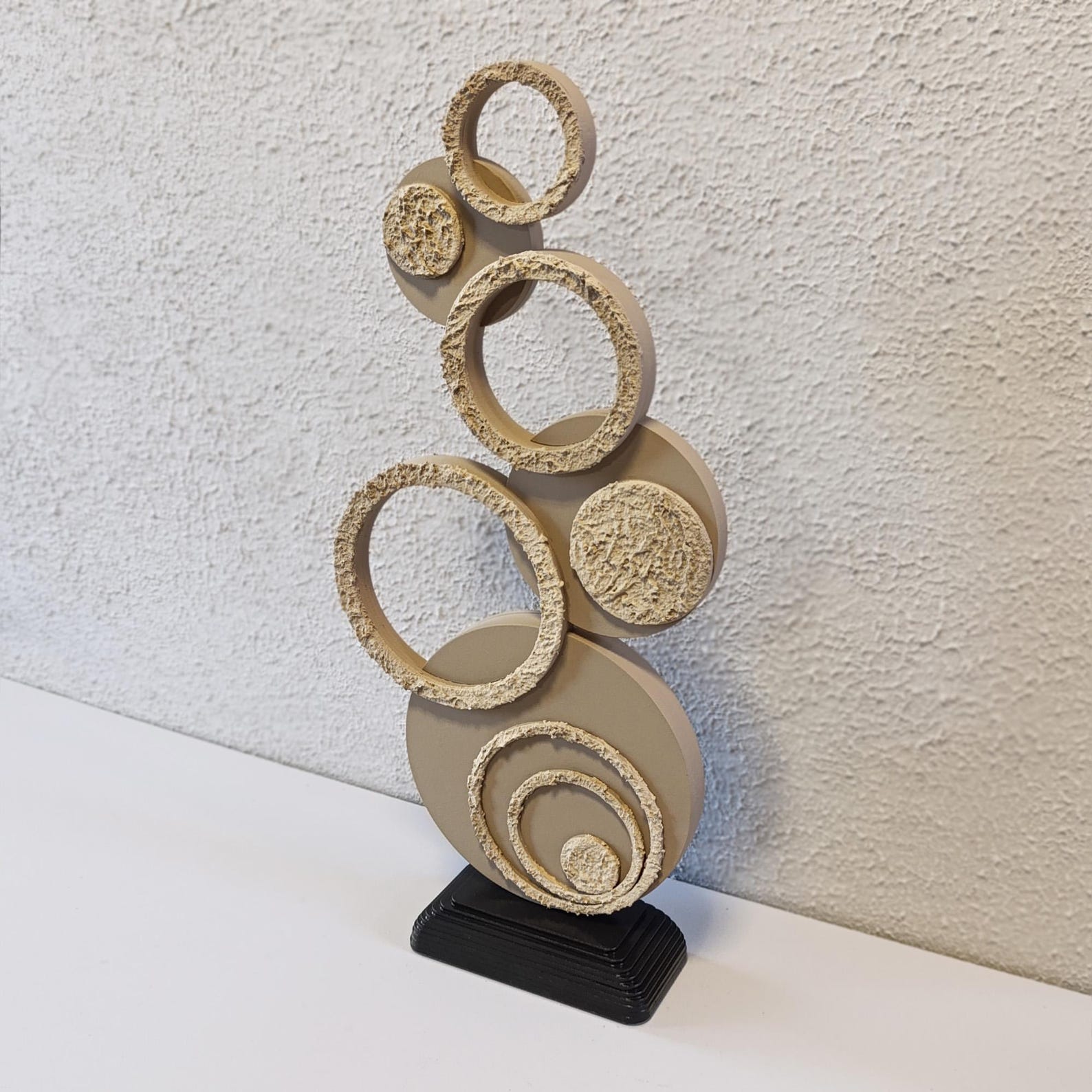 Handmade Wooden Circle Sculpture - Modern Geometric Art With Concrete ...