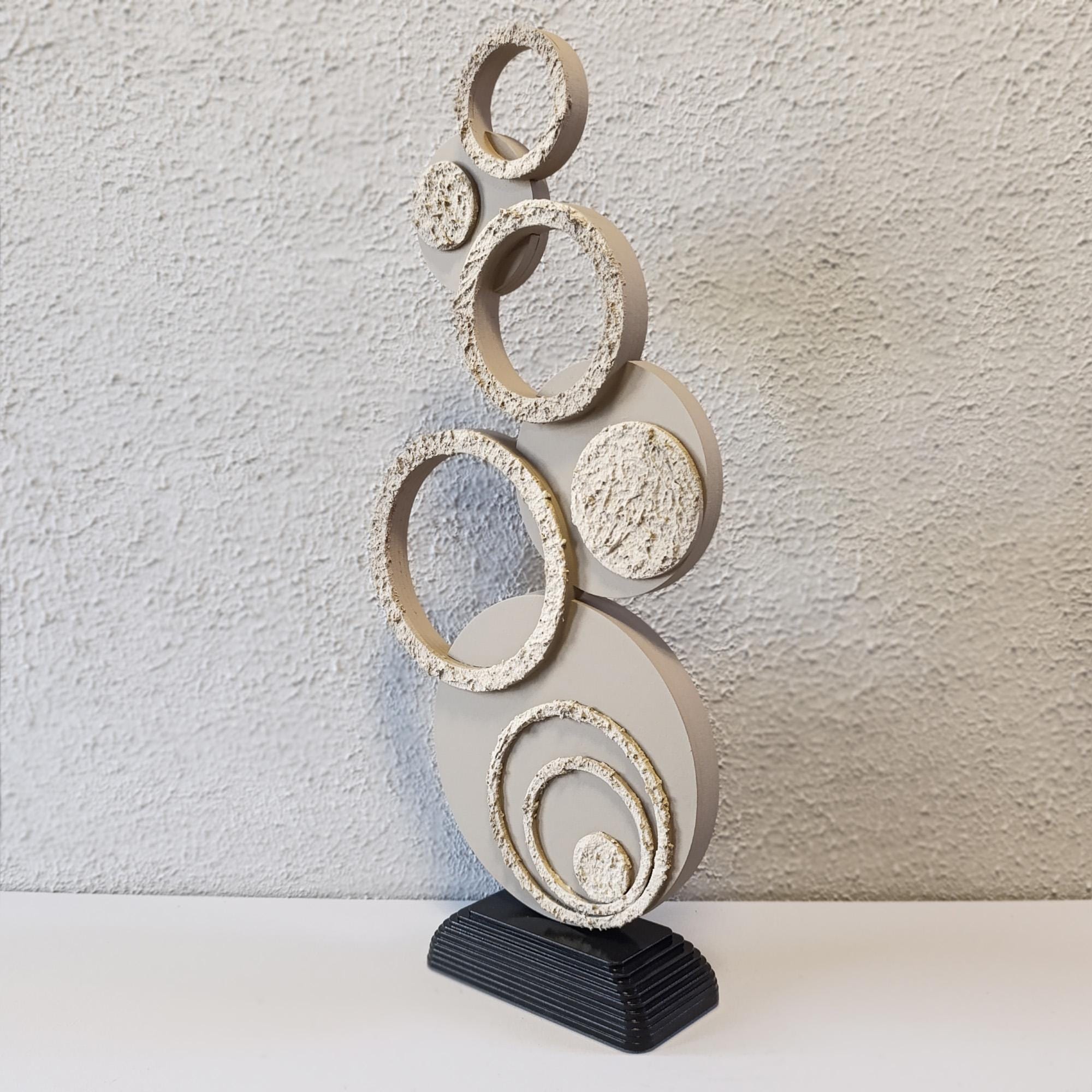 Handmade Wooden Circle Sculpture - Modern Geometric Art With Concrete ...